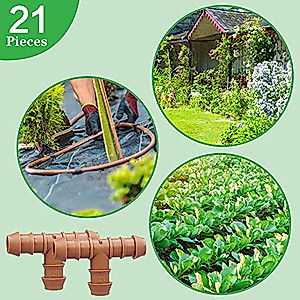 iMopo 21-Pack Drip Irrigation Universal Barbed Tee Fitting, Barbed Connectors for 1/2" Drip Tubing