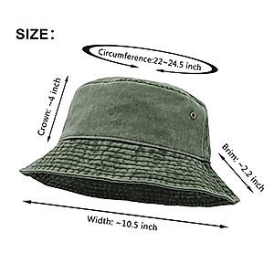 Bucket Hat, Wide Brim Washed Denim Cotton Outdoor Sun Hat Flat Top Cap for Fishing Hiking Beach Sports Army Green