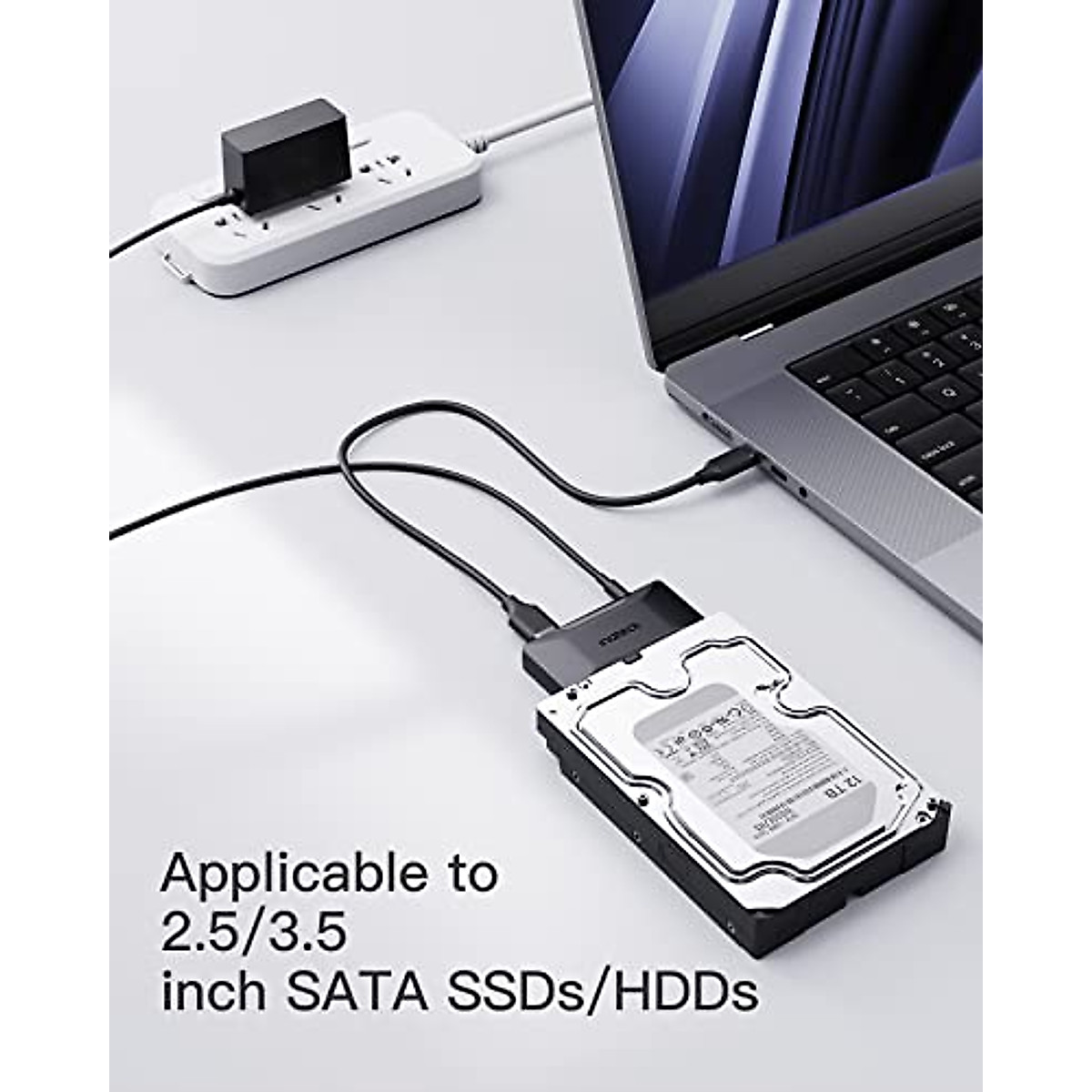 Inateck SATA to USB 3.2 Gen 2 Adapter, Hard Drive Adapter Cable for 2.5/3.5 Inch SSD/HDD, 12V/2A Power Adapter Included, Bi-Directional Transfer