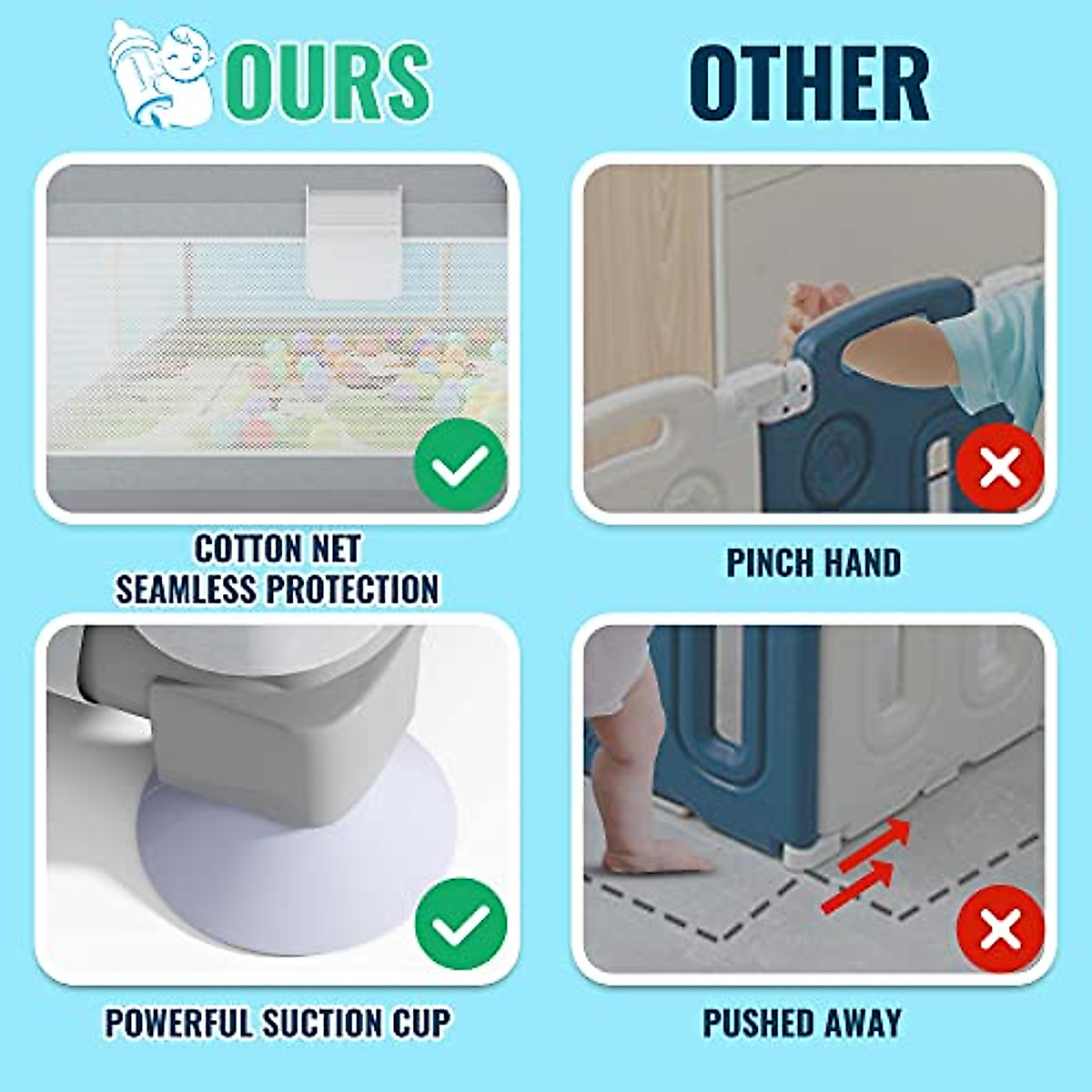 Baby Playpen 79" X 71" , LUTIKIANG Play Yard for Babies and Toddlers with Mat, Safety Extra Large Baby Fence Area, Indoor & Outdoor Kids Activity Play Center with Anti-Slip Suckers and Zipper Gate.