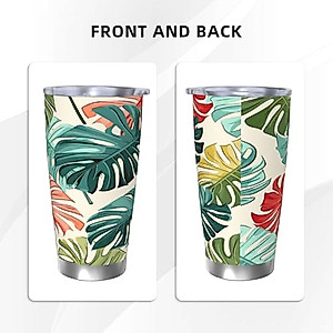 AYCZN Red Green Palm Leaves 20 OZ Tumbler Stainless Steel Travel Coffee Mug, Tropical Jungle Insulated Water Bottle with Lid and 2 StrawsLeakproof Thermal Cup