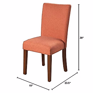 Benjara Fabric Upholstered Parson Dining Chair with Wooden Legs, Set of Two, Orange and Brown