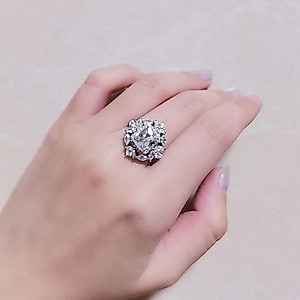 Princess Cut CZ Wedding Engagement Ring for Women Big Crystal Cluster Adjustable Finger Band Rings Comfort Fit Fashion Art Deco Birthday Wedding Christmas Jewelry