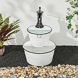glitzhome Metal Tiered Water Fountain with Pump Garden Tools Waterfall Fountain for Outdoor Patio Garden Backyard Decking Décor White 31.5" H