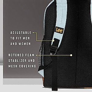 Lee Heritage Sturdy Backpack for Travel Classic Logo Water Resistant Casual Daypack for Travel with Padded Laptop Notebook Sleeve (Light Denim)