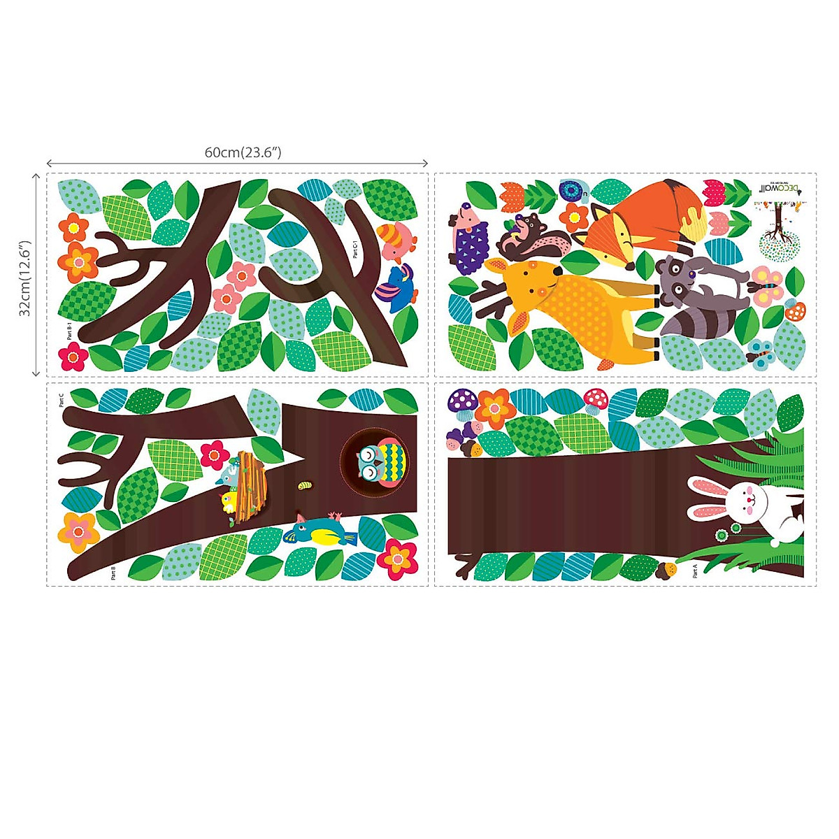 DECOWALL DA-1312N Large Tree with Animal Friends Kids Wall Decals Wall Stickers Peel and Stick Removable Wall Stickers for Kids Nursery Bedroom Living Room