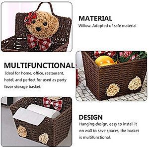 DOITOOL Woven Storage Baskets Storage Basket Willow Basket Rustic Hanging Woven Storage Bin Desktop Sundries Makeup Basket with Lid Handle Multifunctional Wicker Organizer Brown Woven Storage Basket