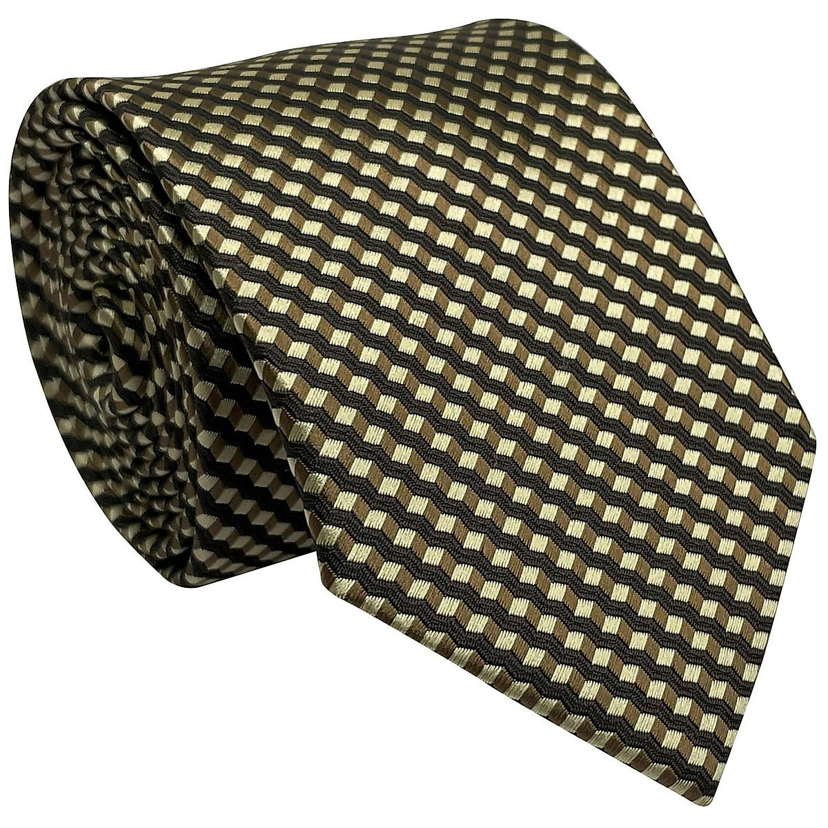 Retreez Wavy Zig Zag Stripe Pattern Woven Men's Tie - Brown