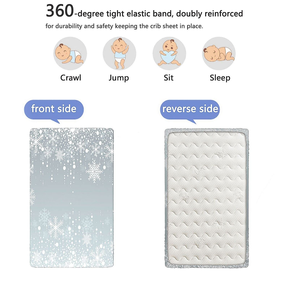 Snowflake Themed Fitted Crib Sheet,Standard Crib Mattress Fitted Sheet Soft Toddler Mattress Sheet Fitted -Baby Sheet for Boys Girls,52 x 28 Inch,Pale Blue Grey and White