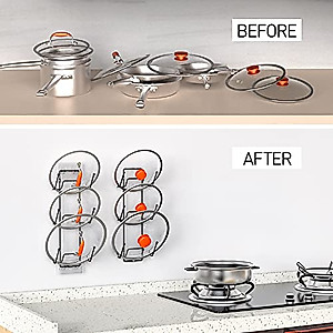 VZINO 2 Pack Pot Lid Organizer Rack for Cabinet Door/Wall, No Drilling Adhesive Wall/Door Mounted Pot and Pan Lid Holder, Plating Metal, Silver