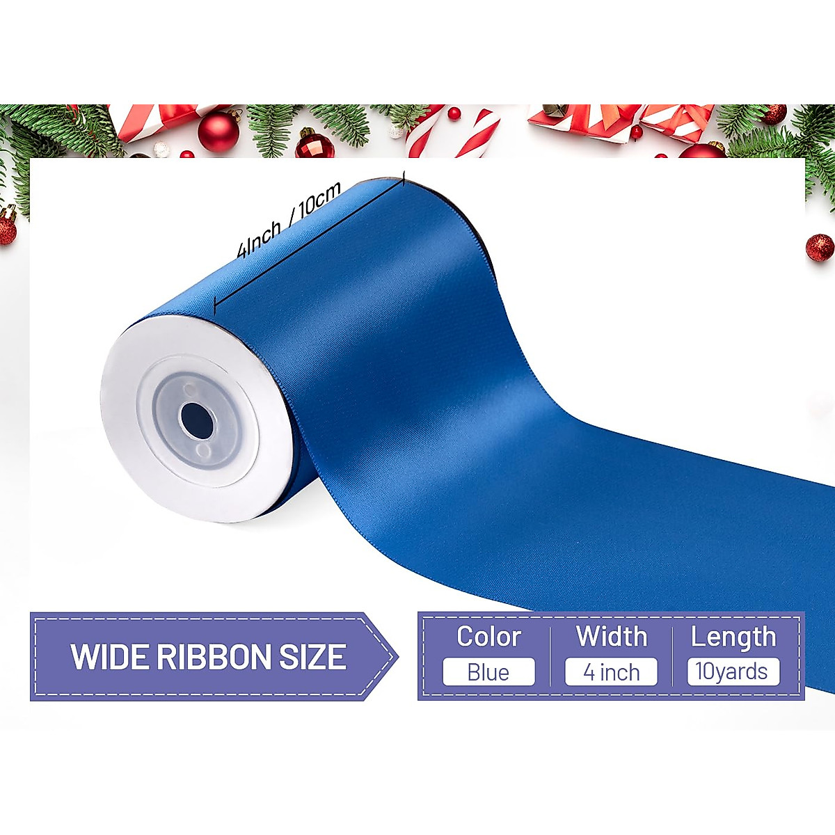 FAKILO Blue Satin Ribbon, 4 Inch Wide Double Faced Royal Blue Ribbon for Gift Wrapping Wedding Chair Pageant Sashes Craft Bow Making Christmas Party Decor Cutting Ceremony Kit Grand Opening -10 Yards