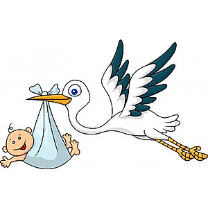Wallmonkeys Stork with Baby Wall Mural Peel and Stick Graphic (12 in W x 7 in H) WM31785