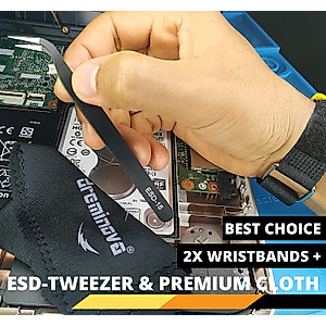 Safe ESD Anti Static Wrist Strap Band Long Earthing Wristband Grounding Bracelet for ESD Mat Computer PC Building Electronics Repair Ground wire cord with Metal Alligator Clip By DREMINOVA