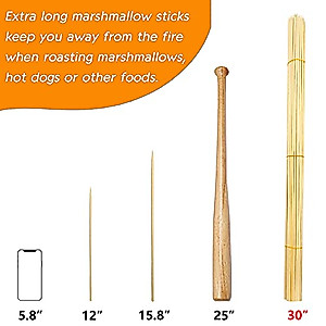 BLUE TOP Bamboo Marshmallow Roasting Sticks Smore Skewers 30 Inch 5mm Thick 60 PCS Extra Long Heavy Duty,Wooden Skewer BBQ Hot Dog Skewer,Great for Camping,Parties,Weddings and Plant Stakes.