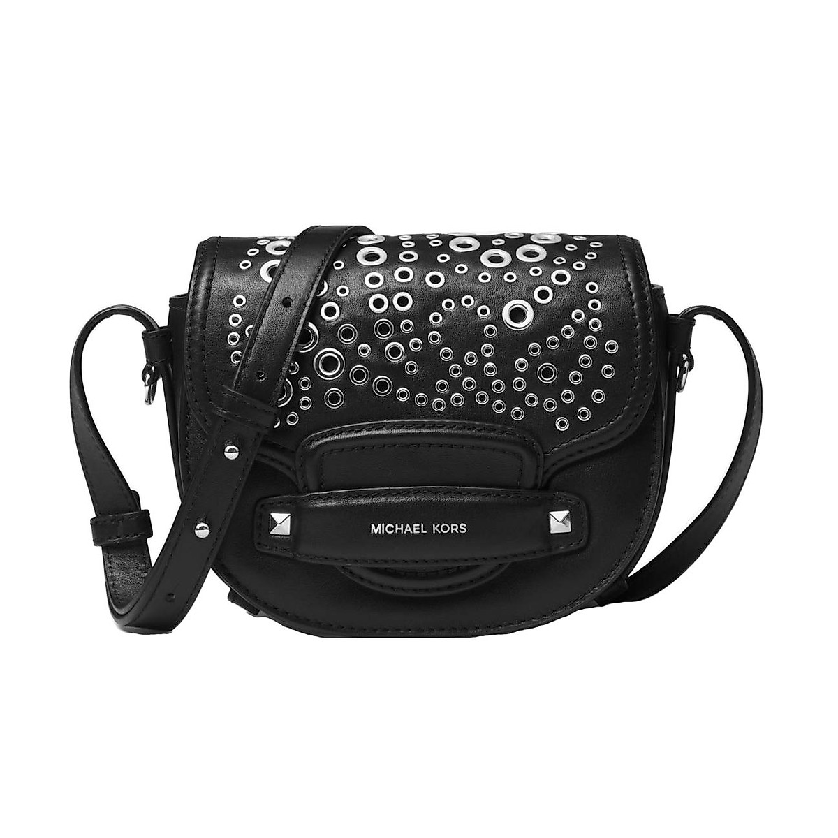 MICHAEL Michael Kors Cary Small Grommeted Leather Saddle Bag - Black $278