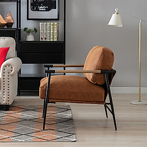 LukeAlon Mid Century PU Leather Accent Chair, Ultra Soft Living Room Chair with Metal Legs Modern Armchair Upholstered Comfy Seating for Bedroom Reception Area Reading Room, Browm