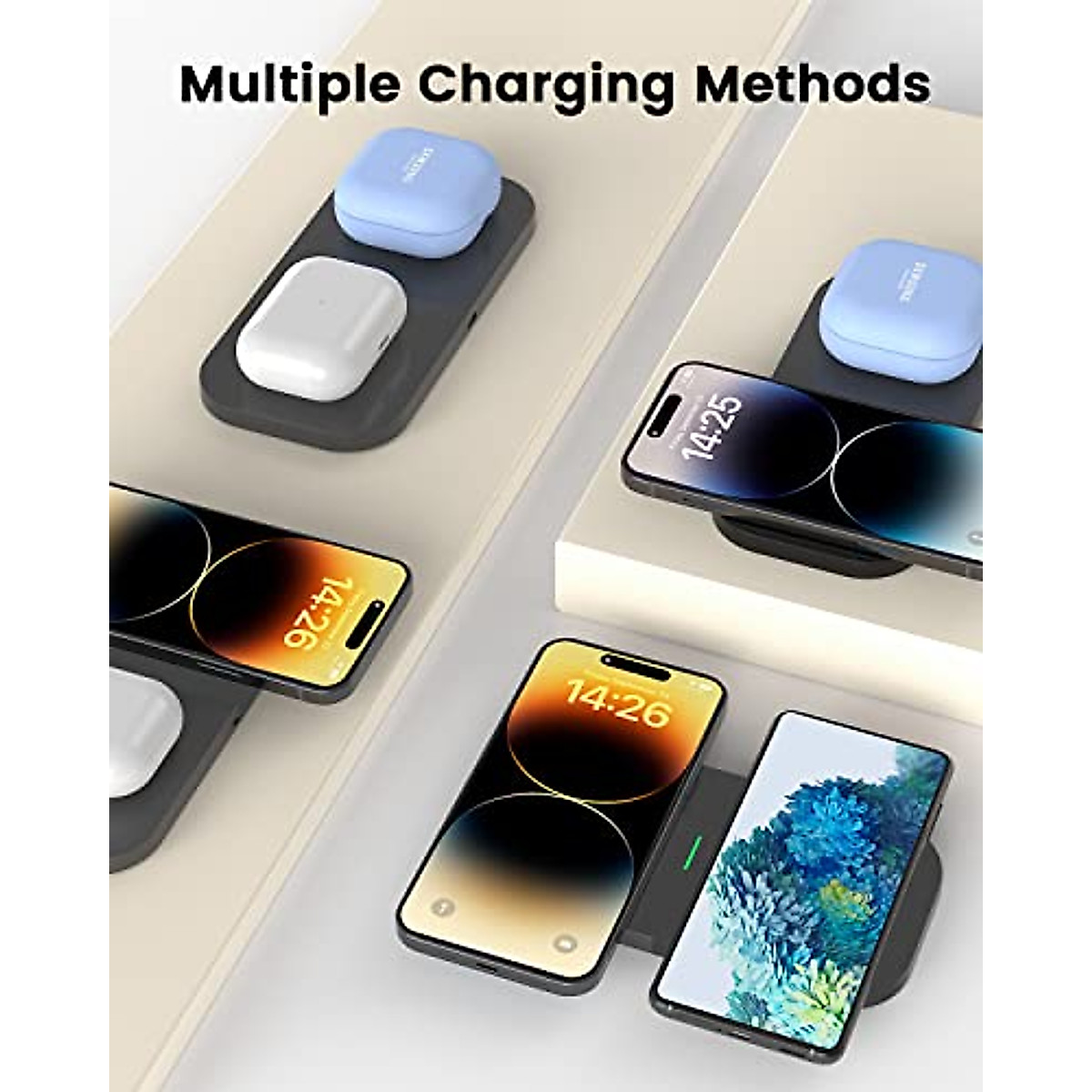 Wireless Charger - Wireless Charging Pad, 10W Max Charging Pad for Apple iPhone 14 Plus/14 Pro/13 Pro Max/Pro/Mini/12/11, Airpods 3/2/Pro, Wireless Phone Charger for Samsung S22/S21, Dual Charging Pad