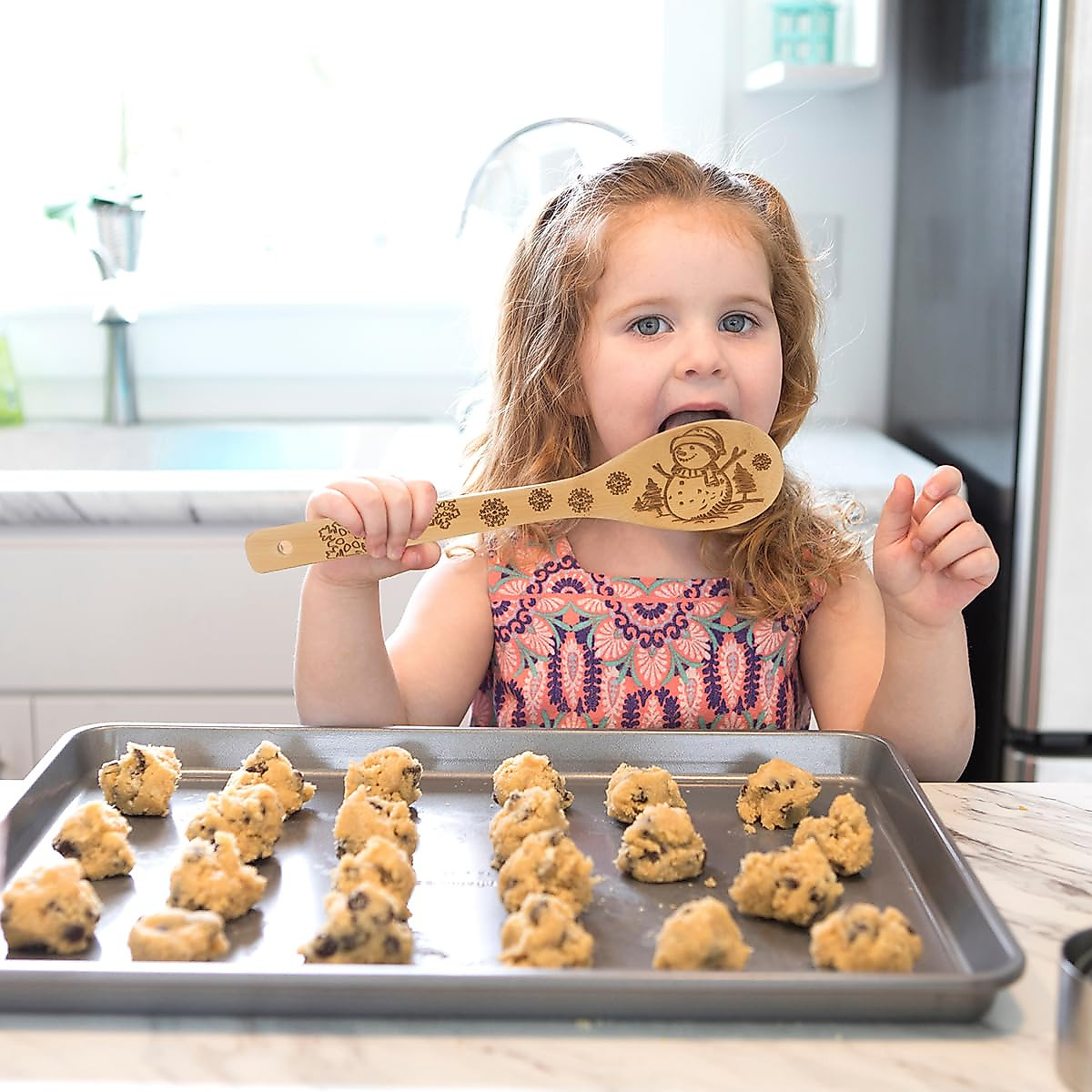 Bamboo Cooking Utensils Christmas Set of 5, Halloween Bamboo Spoons & Forks, Christmas Burned Bamboo Spoons and Forks, Christmas Bamboo Utensil Set Burned (Pattern B)