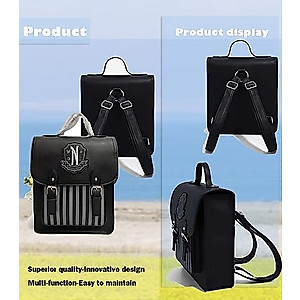 SOBOUR Wednesday Addams Backpack Vintage Leather Nevermore Academy Backpack PU Wednesday Nevermore Bag Y2K Travel Backpack