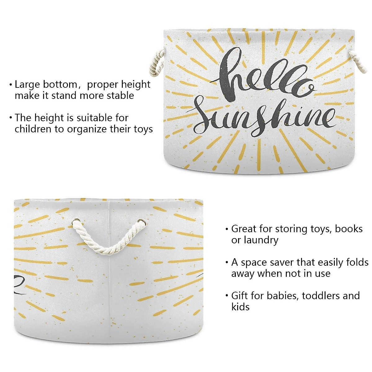 Oyihfvs Yellow Burst Hello Sunshine Round Storage Basket Bin Collapsible Waterproof Laundry Hamper Large Baby Nursery Bucket Organizer Handles Bedroom Closet Toys Gifts Multi 39 20inchx20inchx14inch