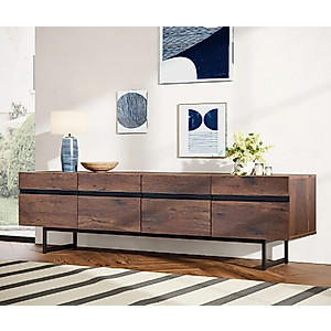 WAMPAT Modern TV Stand for up to 75 inch TV, Wood Entertainment Center TV Console Table with Storage Cabinets Media Console for Living Room, Brown