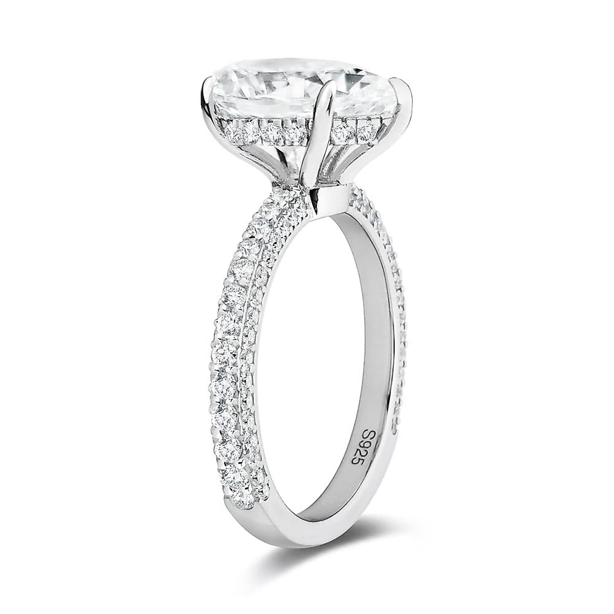 Bo.Dream 3ct Pear Shaped Cubic Zirconia CZ Engagement Rings For Women Platinum Plated Sterling Silver Size 7