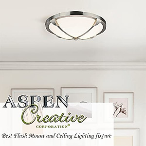 Aspen Creative 63023-09-2, 2-Light Flush Mount, Brushed Nickel Finish w/Alabaster Glass, 13" Dia, E26 Socket, 60 Watts, Bulb Not Included, Set of 2