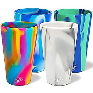 Silipint: Silicone Pint Glasses: 4 Pack Headwaters, Mtn Marble, Arctic Sky & Hippie Hops - 16oz Unbreakable, Flexible
