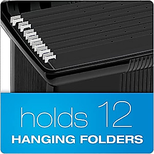 Pendaflex Portable File Box with File Rails, Hinged Lid with Double Latch Closure, Black, 3 Black Letter Size Hanging Folders Included (41732AMZ)