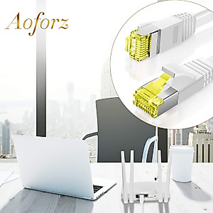 Aoforz Cat 6 Ethernet Cable 100 ft,High Speed Flat White Cat 6 Internet Network Patch Cord,Long Ethernet Cable with Snagless Rj45 Connectors and Cable Clips-(100 Feet)