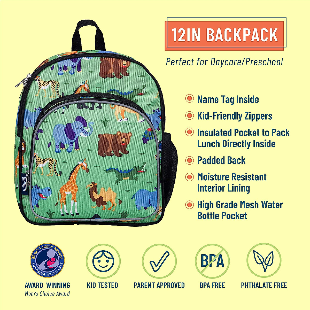 Wildkin 12 Inch Backpack Bundle with Insulated Lunch Box Bag (Wild Animals)