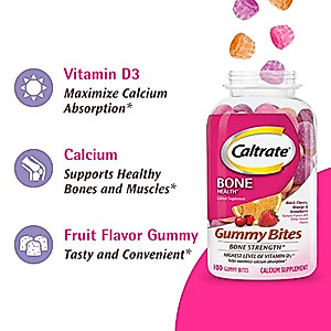 Caltrate Gummy Bites 500 mg Calcium and Vitamin D Supplement, Black Cherry, Strawberry, Orange - 100 Count