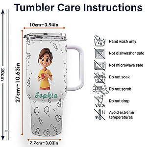 Personalized Nurse Tumbler 40oz -transplant coordination-Custom Name Insulated Travel Mug with Handle & Straw, Gift for Nurses, Medical Workers, Appreciation, Mother's Day cEGrcZ