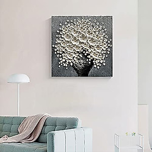 Epicler art White Flower Oil Painting Modern Abstract Art Oil Painting Home Bedroom, Dining Room, Living Room, Office Wall Decoration (20x20 inches)