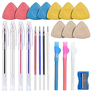 Tailors Chalk,Sewing Fabric Chalk and Fabric Markers for Quilting,10PCS Tailor’s Chalk,4PCS Heat Erasable Fabric Marking Pens with 4 Refills,3 PCS Sewing Fabric Pencils