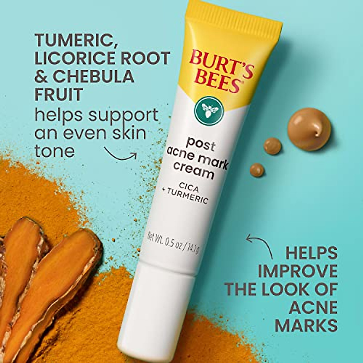 Burt’s Bees Post Acne Mark Cream for All Skin Types, Gentle Dark Spot Correcting Cream for Face, Formulated with Turmeric, 0.5 Oz.