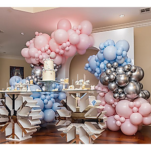 HKYOOD 140Pcs Gender Reveal Balloon Garland Arch Kit - Pink and Blue Balloons Silver Latex Balloon for Boy or Girl Gender Reveal Decorations Birthday Party Baby Shower Celebration Anniversary (No Box)