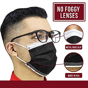 4-Ply Breathable Disposable Face Mask - Made in USA - Comfortable Elastic Ear Loop Multiple Colors (50, Black and White)