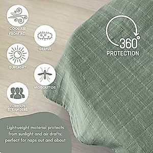 MOZAH 100% Organic Muslin Carseat Cover Boy or Girls Muslin Car Seat Cover Car Seat Cover for Babies (Roman Green)