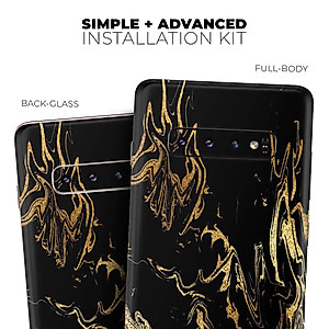 DesignSkinz Black & Gold Marble Swirl V1 Protective Vinyl Decal Wrap Skin Cover Compatible with The Samsung Galaxy S20 (Screen Trim & Back Glass Skin)