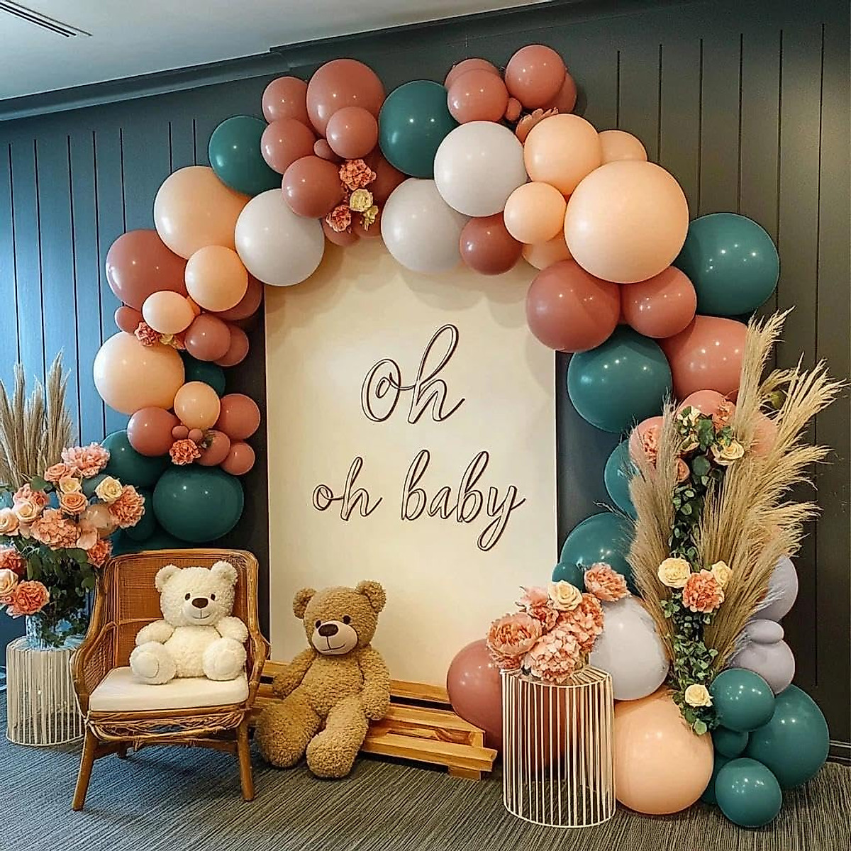 Dusty Pink Blue Balloon Garland Double Stuffed Rose Peach White Balloons Retro Pink Balloon Latex Dusty Blue Balloon Arch Kit For Gender Reveal Baby Shower Birthday Party Decorations