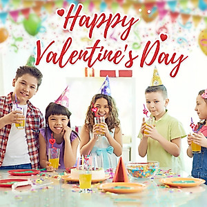 Valentines Day Party Favors Bulk 24 Drinking Straws + 30 Cards for Kids Valentine's Classroom Exchange Prizes Party Supplies with 2 PCS Cleaning Brushes