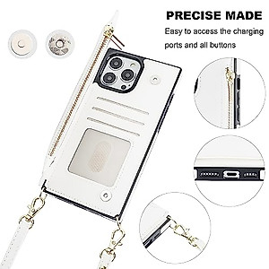 Bocasal Crossbody Wallet Case for iPhone 13 Pro Max with RFID Blocking Card Slot Holder, Magnetic Flip Folio Purse Case, PU Leather Zipper Handbag with Detachable Lanyard Strap 6.7 Inch 5G (White)