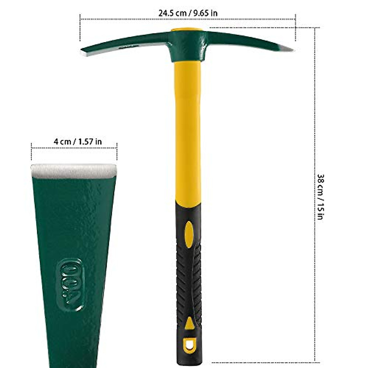 KEILEOHO 15 Inches Pick Mattock Hoe, Forged Weeding Garden Pick Axe with Rubber Handle, Weeding Mattock Hoe for Gardening, Loosening Soil, Camping, Planting Vegetables and Fruits