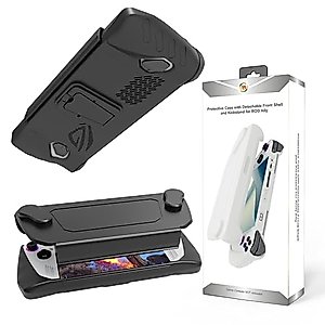 Full Protective Case for ASUS Rog Ally 2023, Rog Ally TPU Case with Detachable Front Shell Cover and Kickstand for ROG Ally Gaming Handheld Cover Case Accessories, Anti-Scratch Design, Black_Grey