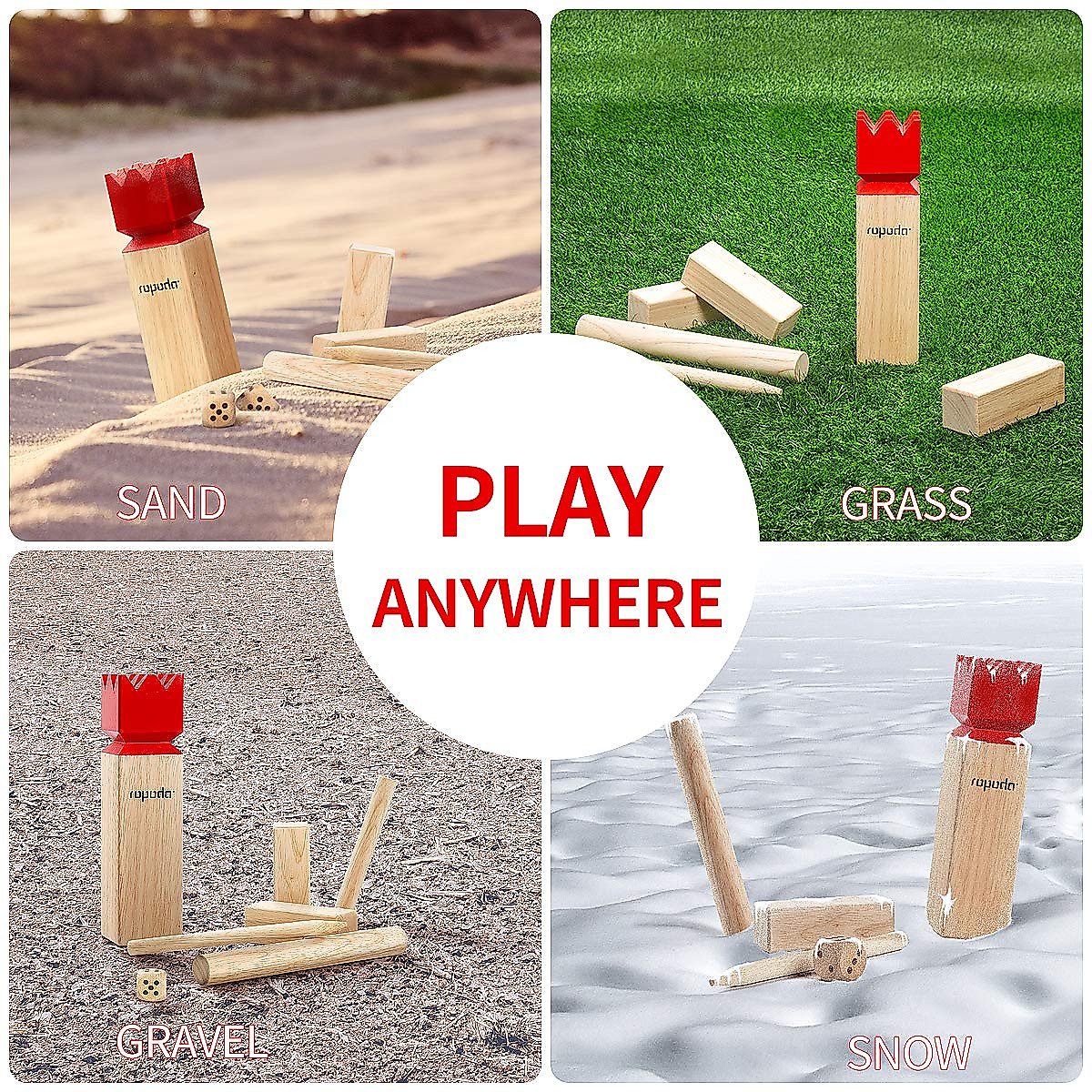 ropoda Kubb Game Premium Set - Game Set for Yard/Outdoor/Lawn/Beach - Pinewood Viking Chess Game with Carrying Bag for Adults and Kids