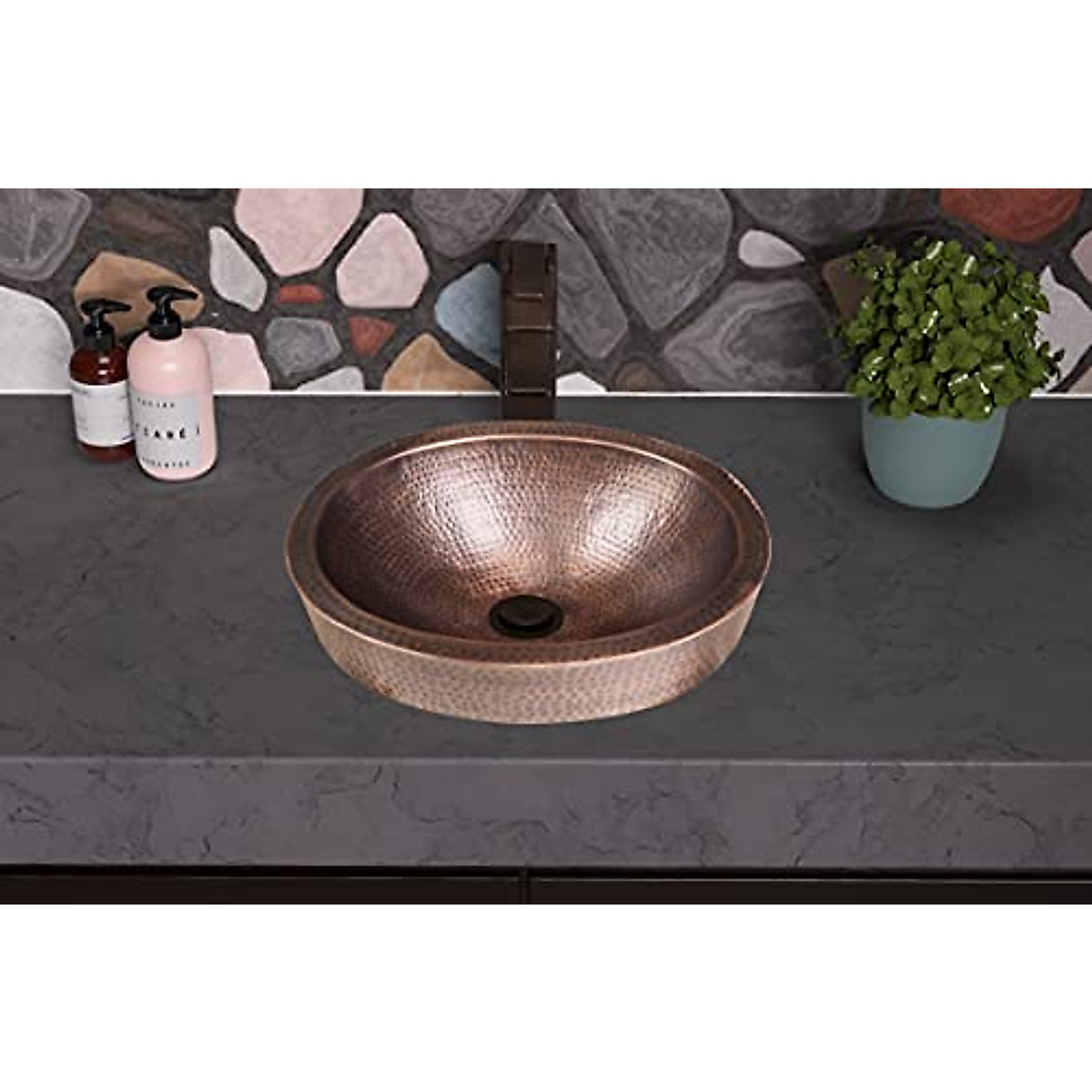 Monarch Abode 17004 Pure Copper Hand Hammered Oval Skirted Bathroom Vanity Sink (17 inches)