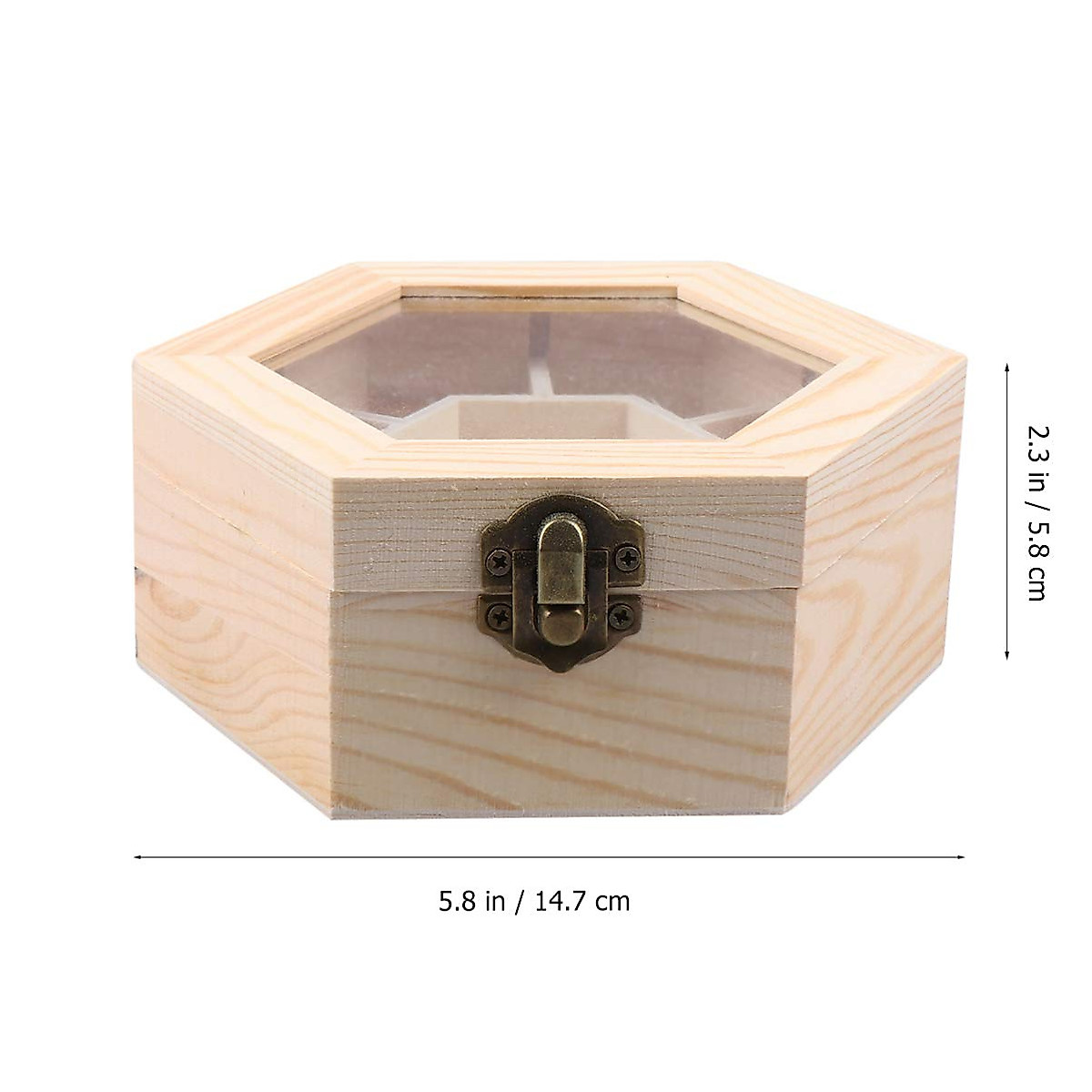 Wood Jewelry Storage Box with Hinged Lid Window DIY Hexagon Jewelry Display Case Desktop Compartment Sundries Organizer Unfinished Holder Box Table Organizer