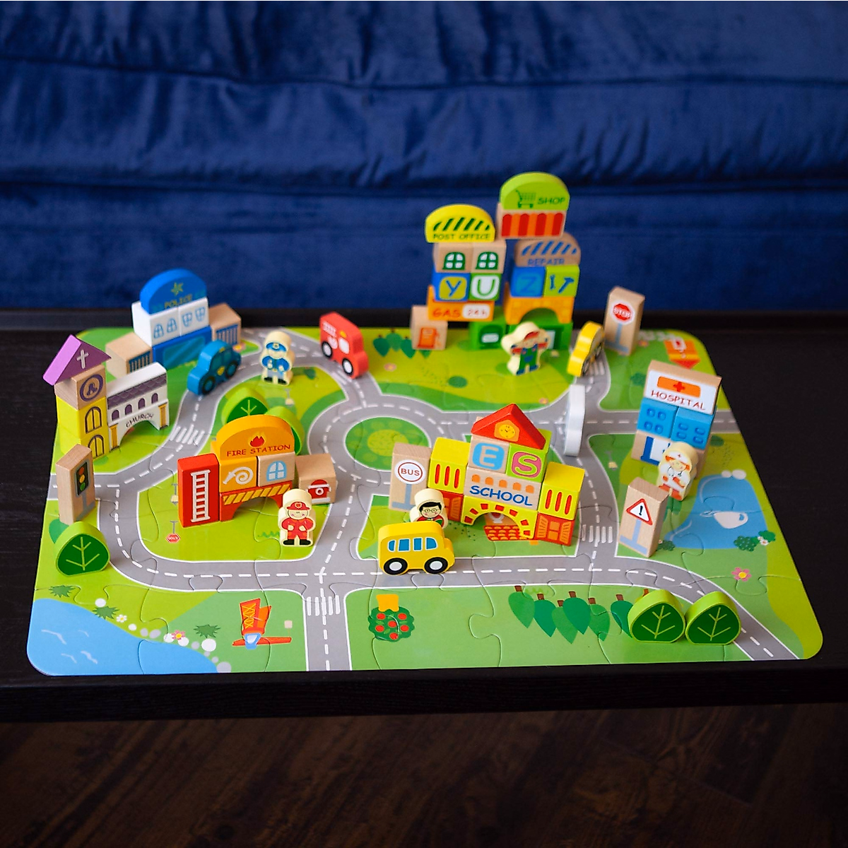 Fat Brain Toys My Town Block Set - Jigsaw Puzzle & Wood Block Set for Preschoolers