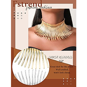 Fstrend Collar Statement Choker Earrings Set Gold Plated African Bib Chunky Necklace Costume Party Jewelry Accessories for Women and Girls (Gold)